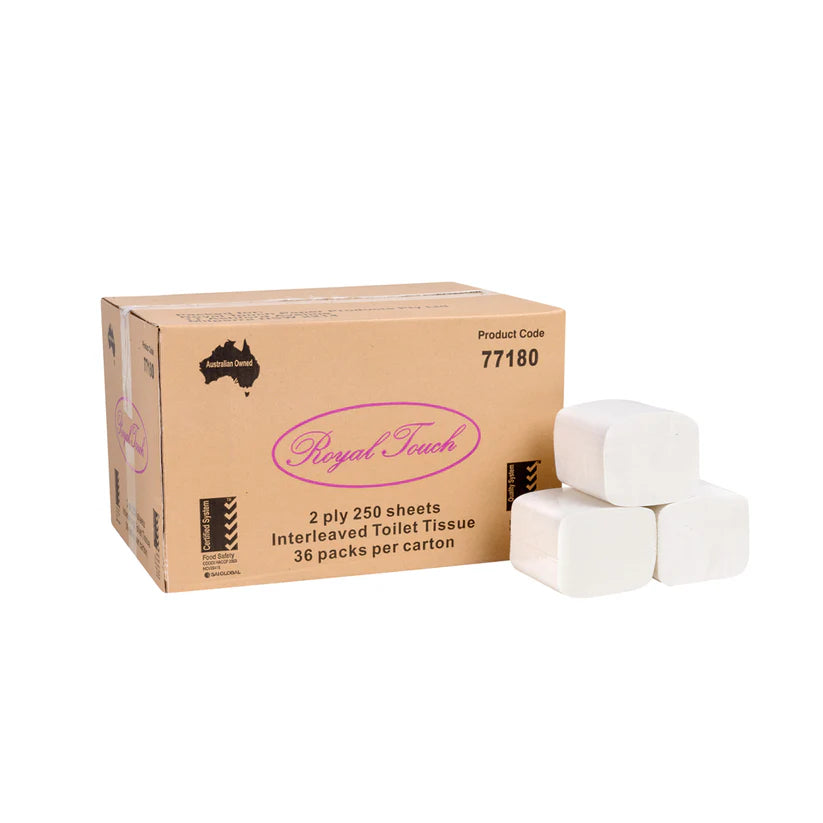 Royal Touch 2ply Soft Interleaved Toilet Tissue - 250 Sheets x 36 Pack ...